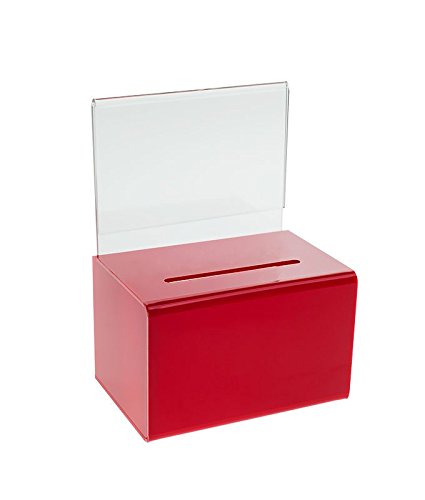 SourceOne Acrylic Donation Box Oblong With Lock Keys Sign Holder and Business Card Holder, 5 Inch Wide (1 Pack,)