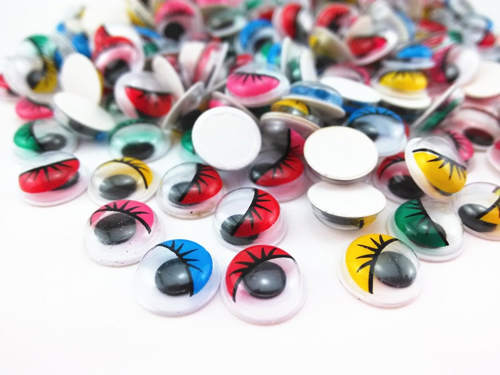 Yueton 200pcs Adhesive Back Mix Color Mini Wiggle Eyes with Eyelash Small Plastic Round Moving Googly Eyes for Children School Classroom Home Arts & Crafts Models (10mm)
