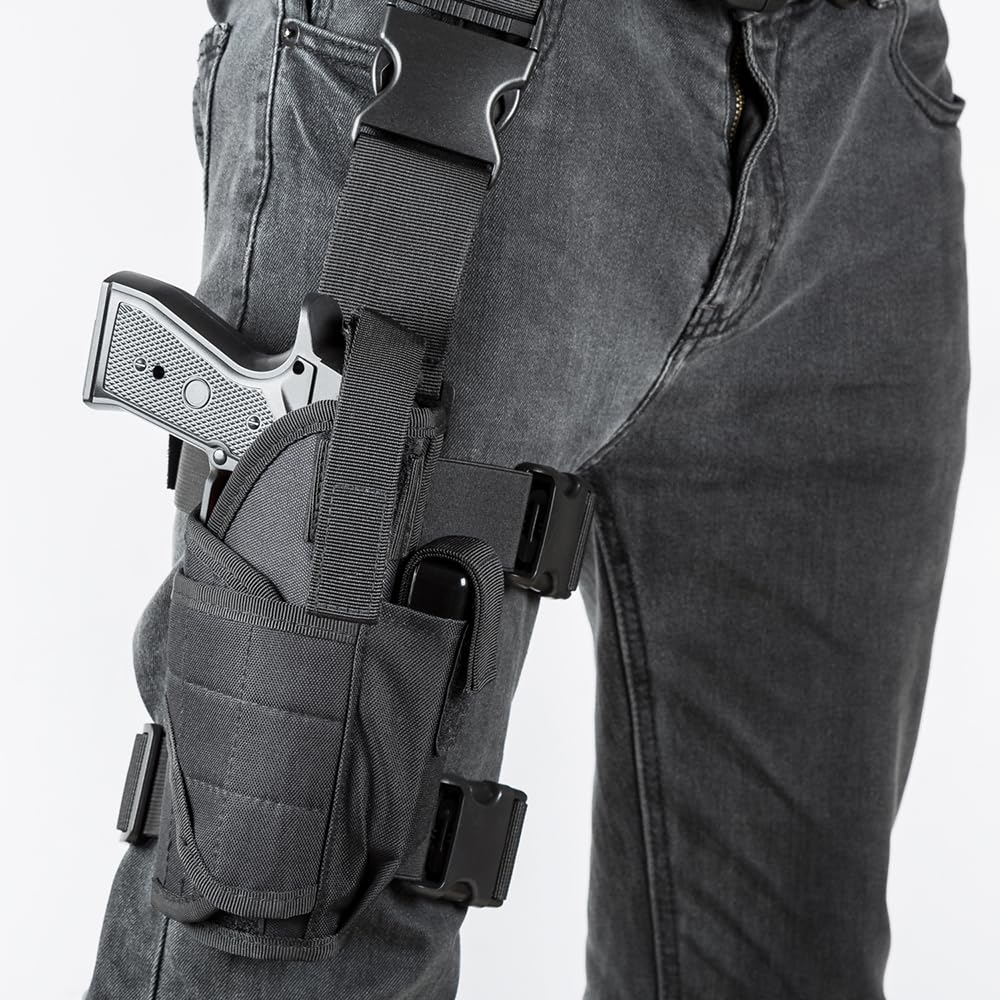 Drop Leg Holster Molle Airsoft Holster Thigh Pistol Gun Holster Tactical Adjustable Right Handed Carlebben (Black)