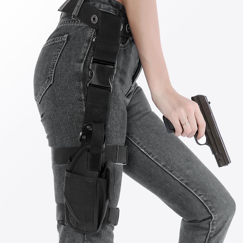 Drop Leg Holster Molle Airsoft Holster Thigh Pistol Gun Holster Tactical Adjustable Right Handed Carlebben (Black)