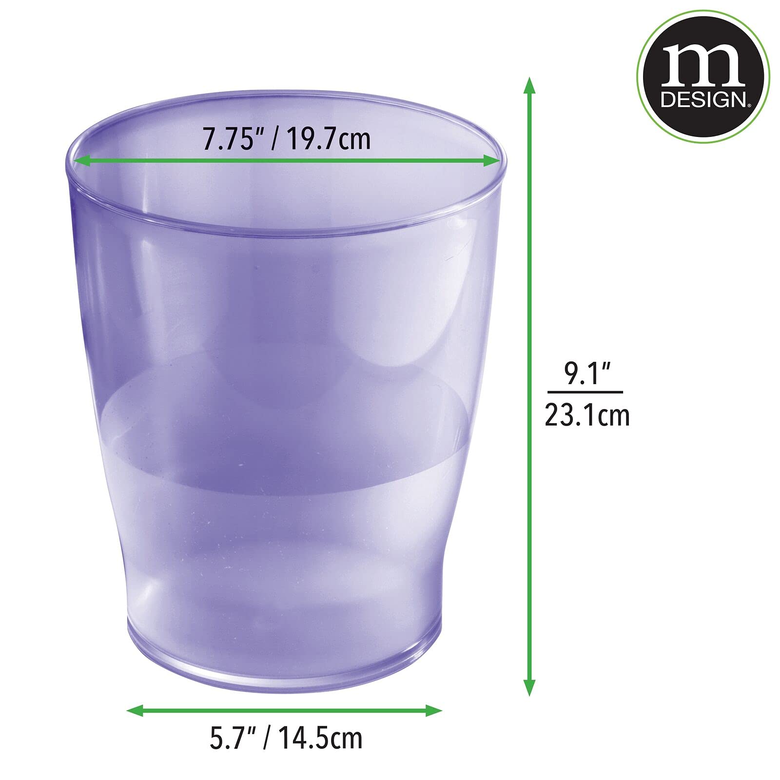 mDesign Plastic Slim Round Small 1-Gallon Trash Can, Wastebasket, Garbage Container Bin for Bathroom, Bedroom, Kitchen, Home Office, and Kids Room Waste Use - Violet Purple