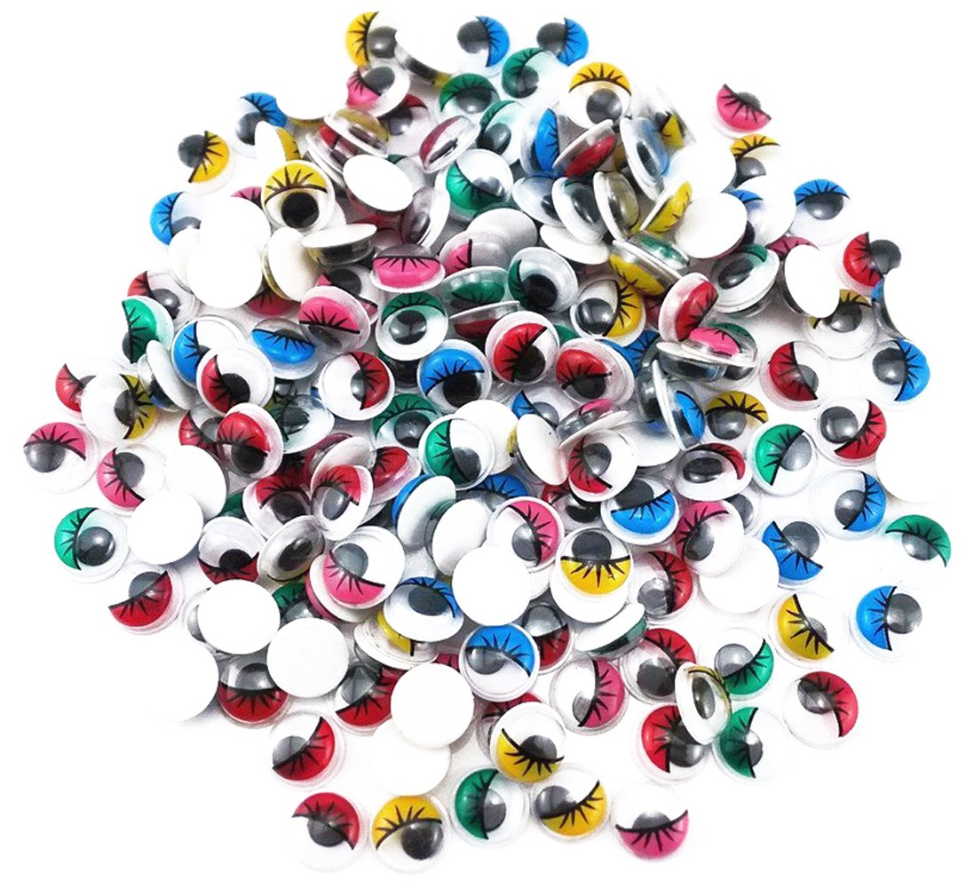Yueton 200pcs Adhesive Back Mix Color Mini Wiggle Eyes with Eyelash Small Plastic Round Moving Googly Eyes for Children School Classroom Home Arts & Crafts Models (10mm)