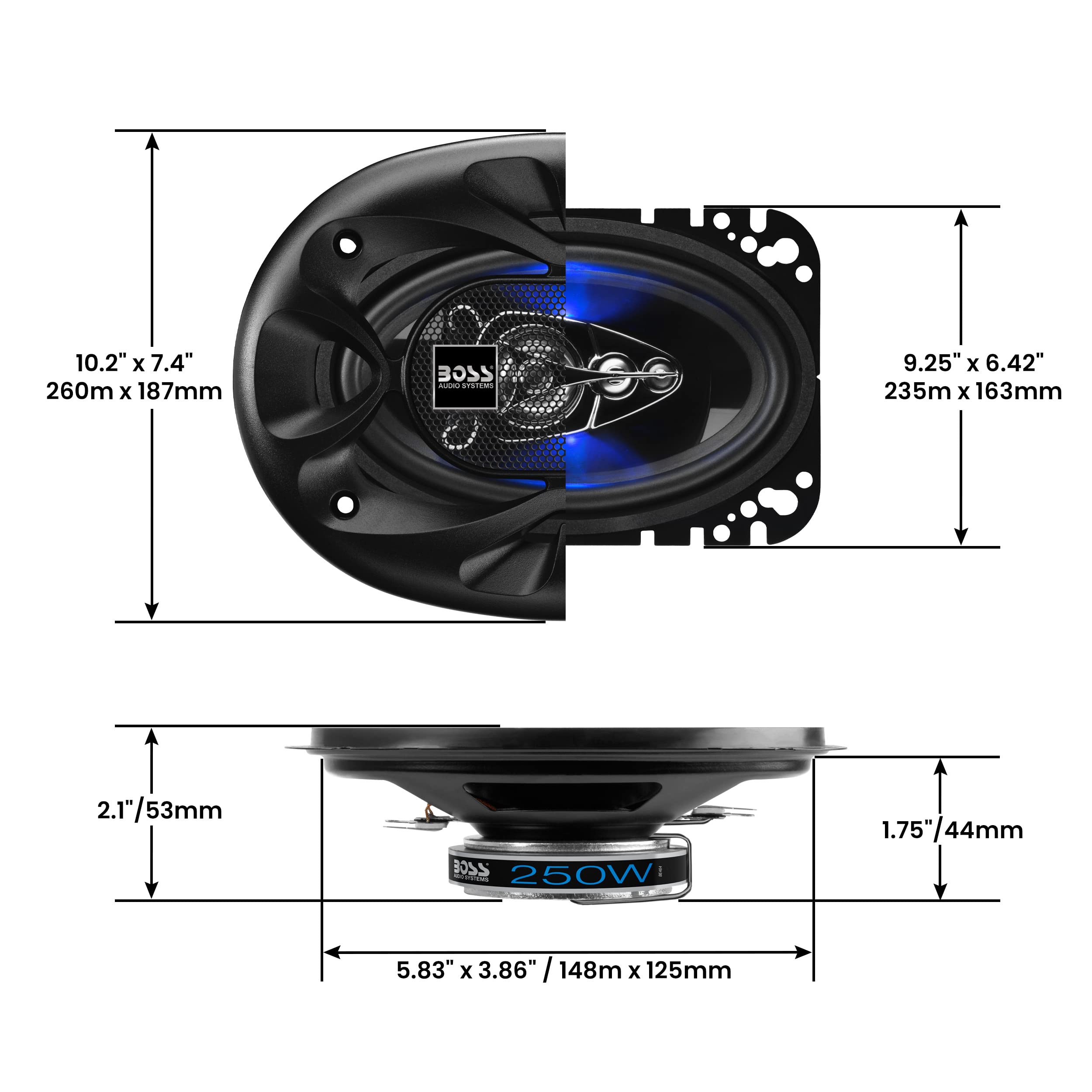 BOSS Audio Systems BE464 Rage Series 4 x 6 Inch Car Stereo Door Speakers - 250 Watts Max, 4 Way, Full Range, Coaxial, Tweeters, Sold in Pairs