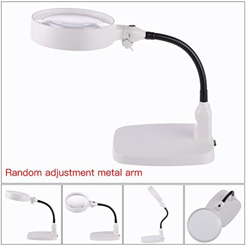 Tm-home Large 10x Magnifying Glass with Light and Stand, Folding Design with 6 LED Magnifying Lamp for Close Work