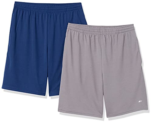 Amazon Essentials Men's Performance Tech Loose-Fit Shorts (Available in Big & Tall), Pack of 2, Grey/Navy, X-Large