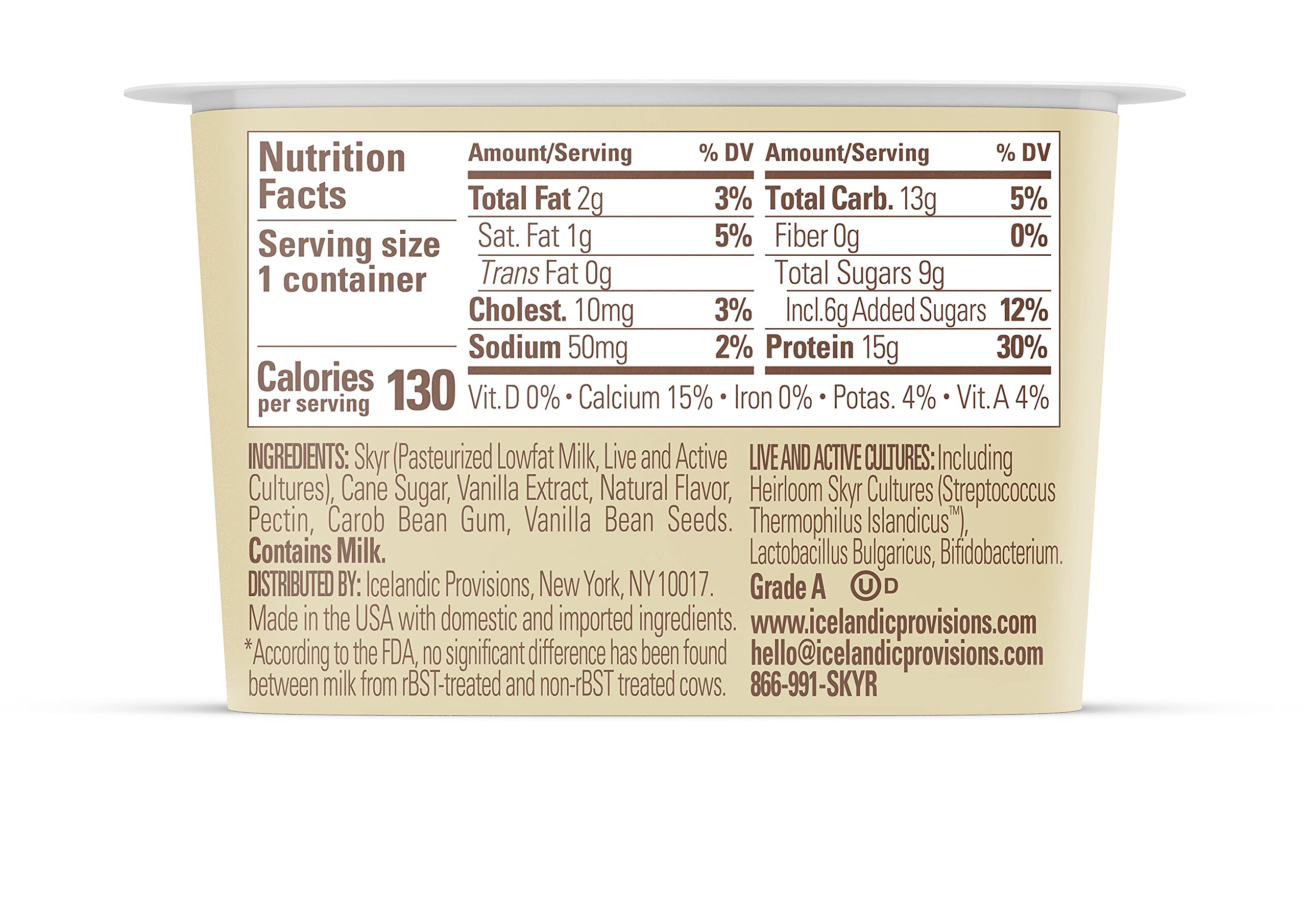 Icelandic Provisions 5.3oz Traditional Skyr Yogurt, Vanilla, Icelandic Cultured Dairy Product With 15g Protein/Serving | Thick & Creamy Texture | More Protein & Less Sugar Than Yogurt