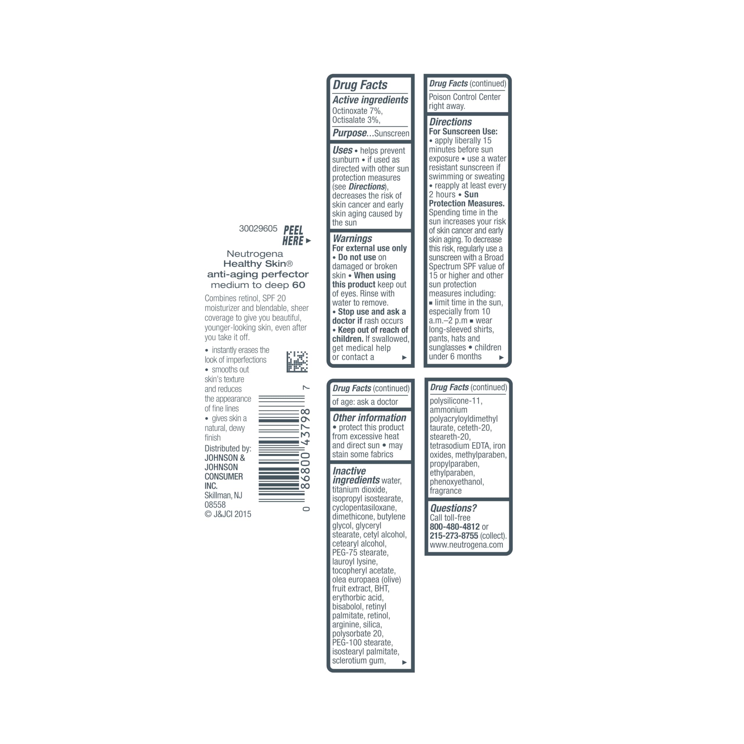 Neutrogena Healthy Skin Anti-Aging Perfector Tinted Facial Moisturizer and Retinol Treatment with Broad Spectrum SPF 20 Sunscreen with Titanium Dioxide, 60 Medium to Deep, 1 fl. oz