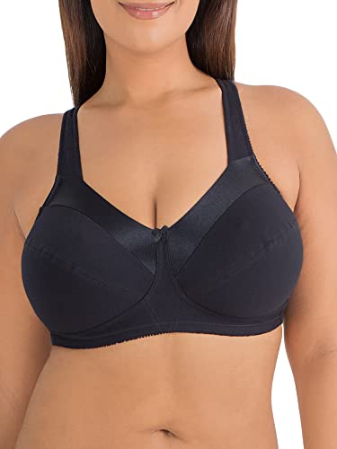 Fruit of the Loom Women's Seamed Soft Cup Wirefree Cotton Bra with Satin Trim, Black HUE, 44C