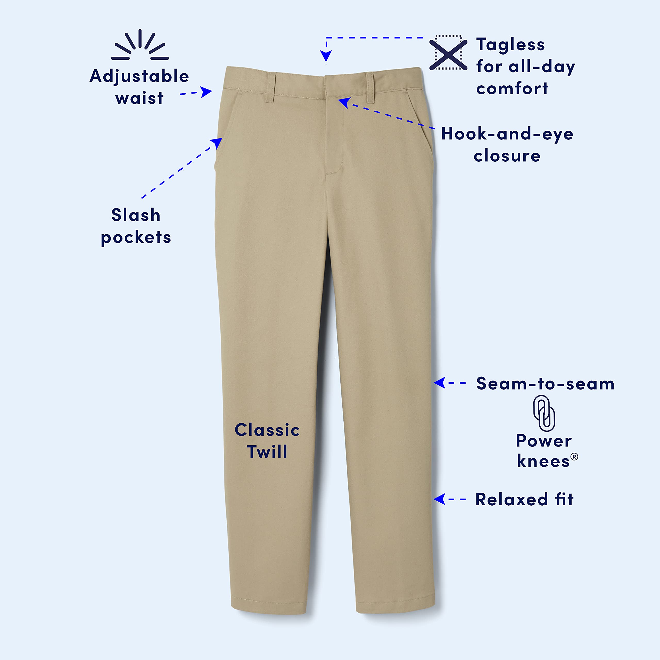 French Toast Boys' Adjustable Waist Relaxed Fit Pant (Standard & Husky), Navy Blue, 8