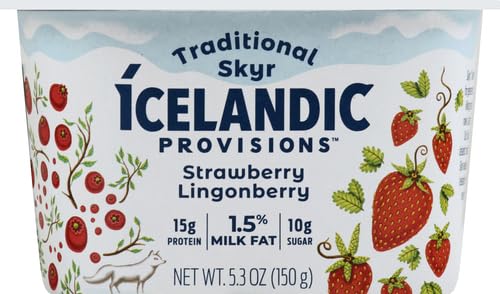 Icelandic Provisions, Strawberry and Lingonberry Thick and Creamy SKYR, 5.3 Ounce