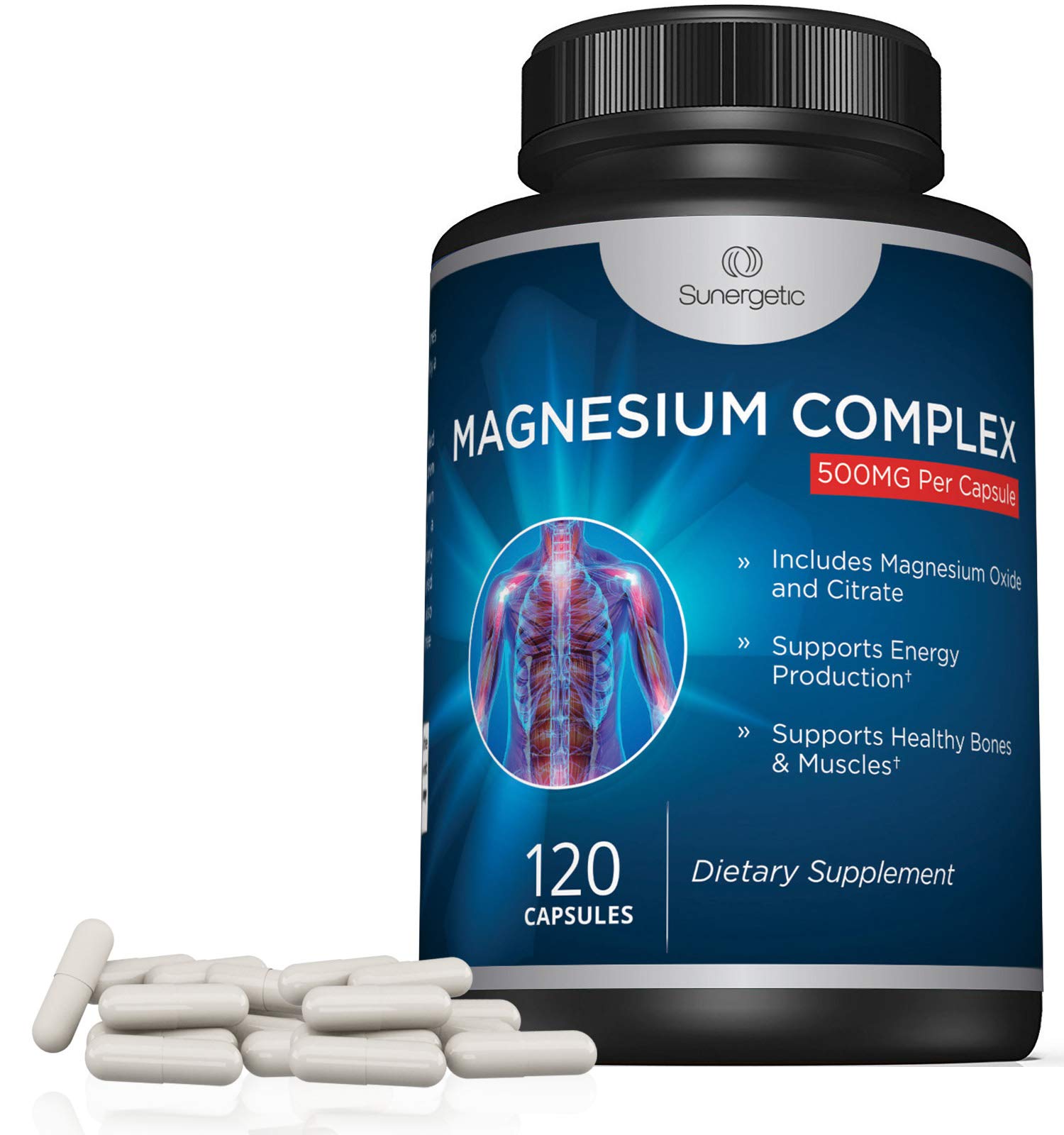 Premium Magnesium Citrate Capsules – Powerful 500mg Magnesium Oxide & Citrate Supplement – Helps Support Healthy Bones, Muscles, Teeth, Energy & Relaxation – 120 Vegetable Capsules