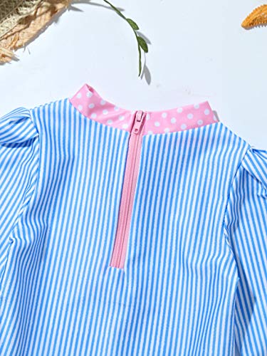 Yeeye Baby Girls Long Sleeve Printed One Piece Swimsuit UPF50+ Sun Protection Rashguard Shirt with Zipper Blue,White 3-6 Months