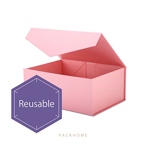 PACKHOME Gift Box 9x6.5x3.8 Inches, Bridesmaid Box, Rectangle Collapsible Box with Magnetic Lid for Gift Packaging (Matte Pink, Grain Texture)