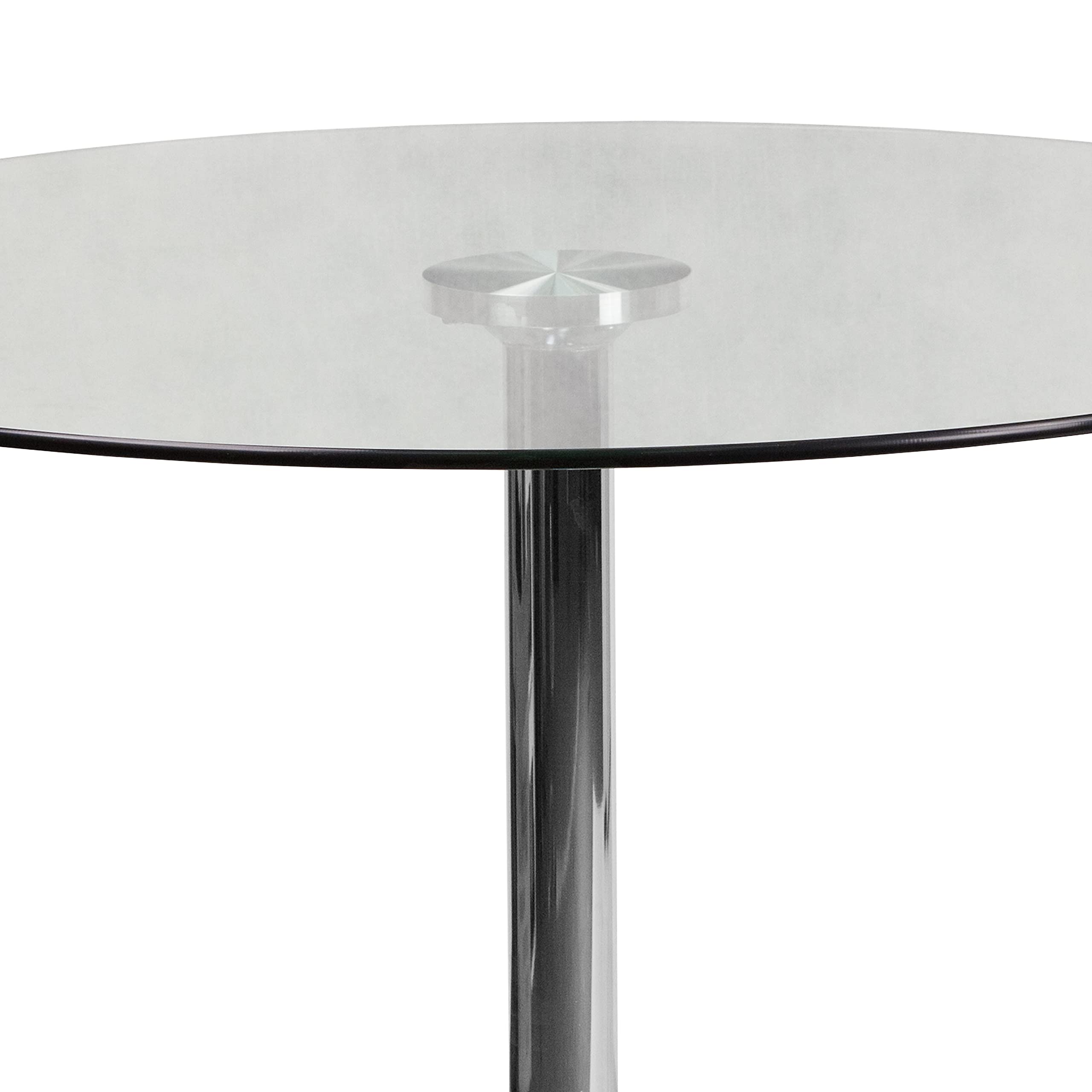 Flash Furniture Hills 39.25'' Round Glass Dining Table with 29''H Chrome Base, Decorative Narrow Round Tempered Glass Cocktail Table, Clear/Silver
