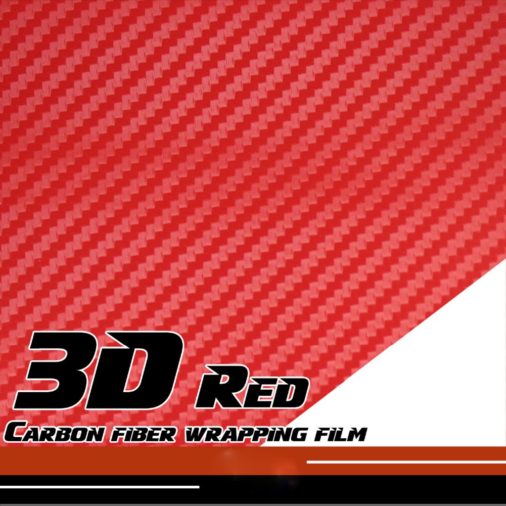 Silence Shopping 3D Carbon Fiber Vinyl Car DIY Wrap Sheet Roll Film Sticker Decal - Red Color 127X30cm 50"X11.8" (Red)