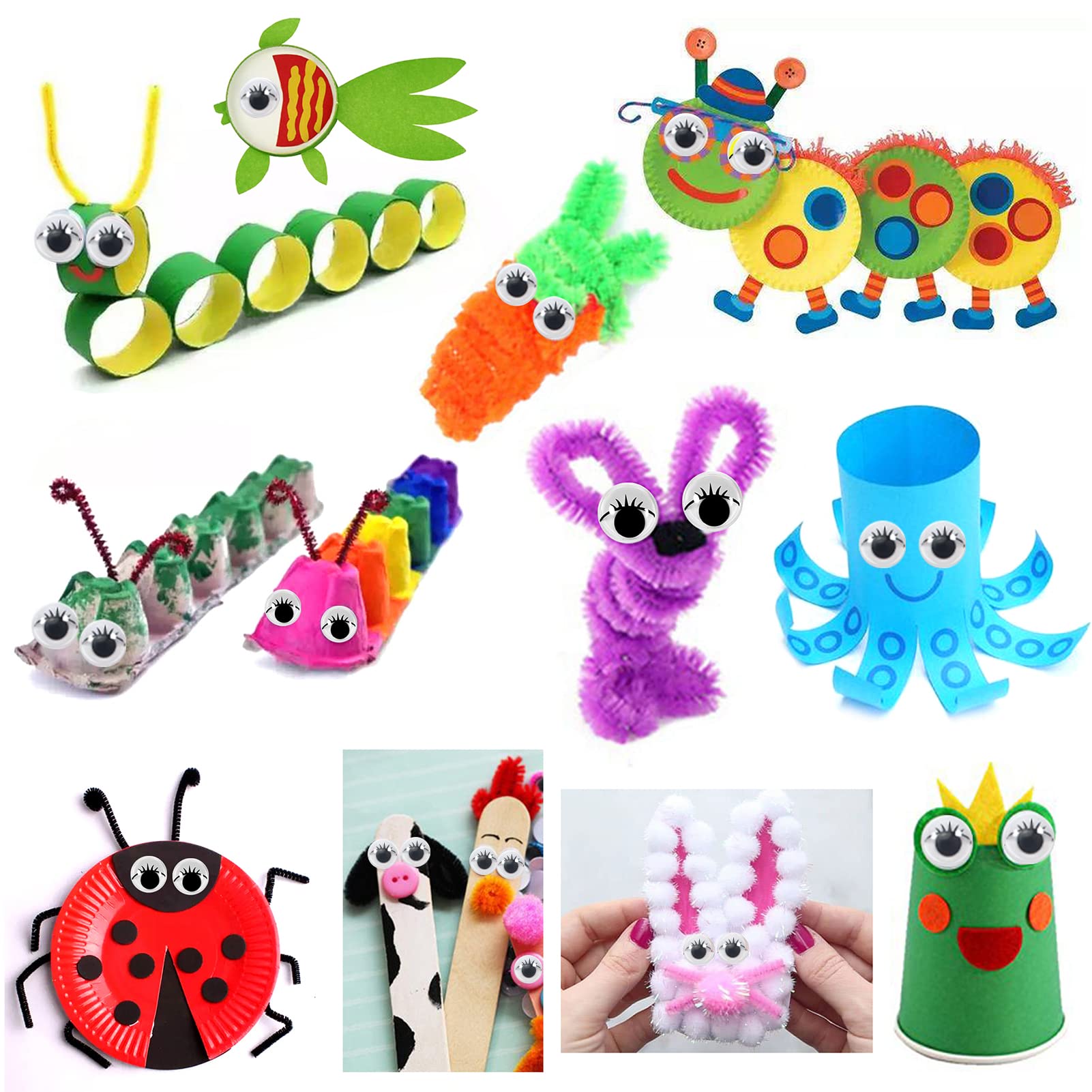 TOAOB 200pcs Black Wiggle Googly Eyes Self Adhesive with Eyelashes Round 8mm 10mm 12mm 15mm 20mm Plastic Sticker Eyes for DIY Crafts Scrapbooking Decoration
