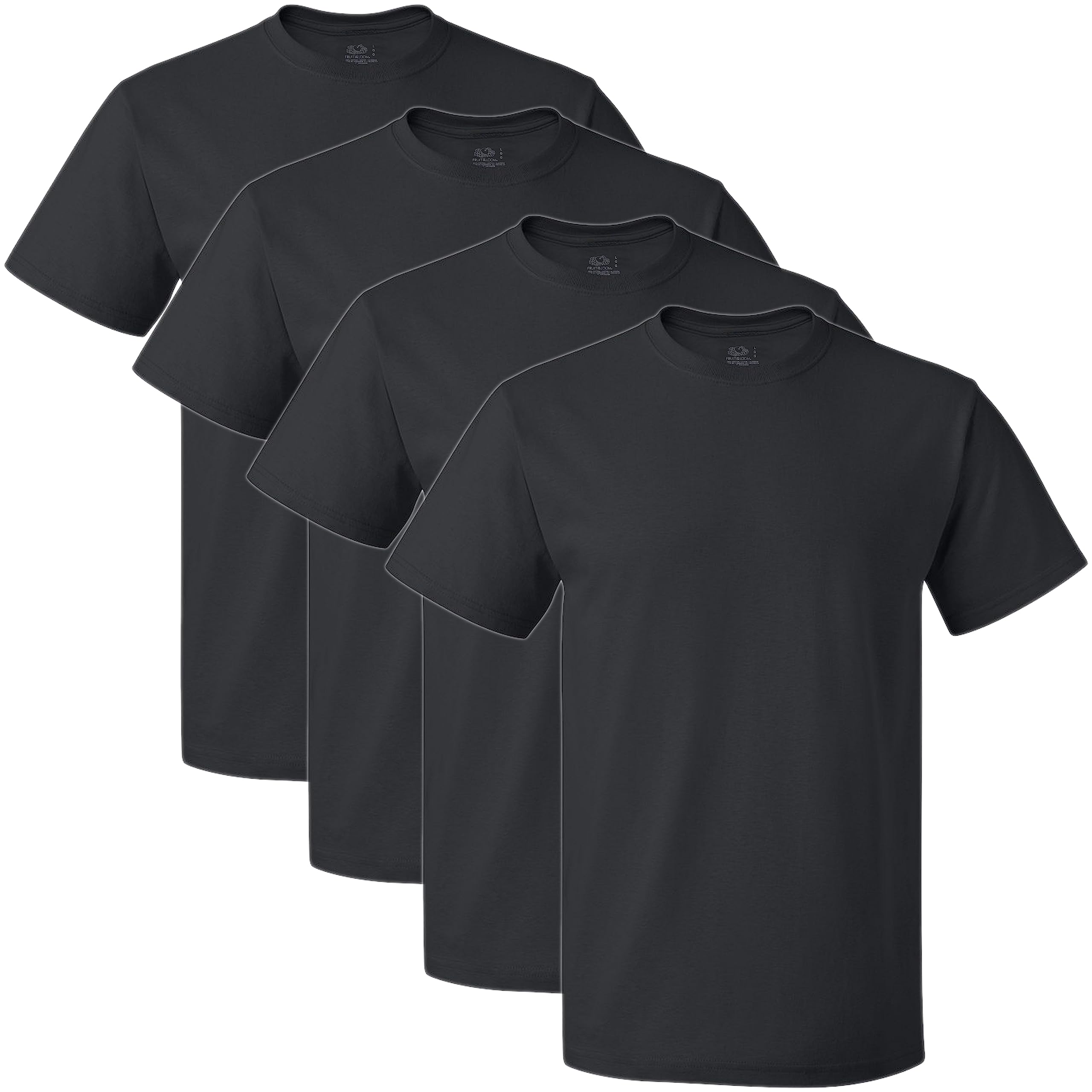 Fruit of the Loom Men's Lightweight Cotton Tees (Short & Long Sleeve), Crew-4 Pack-Black, X-Large