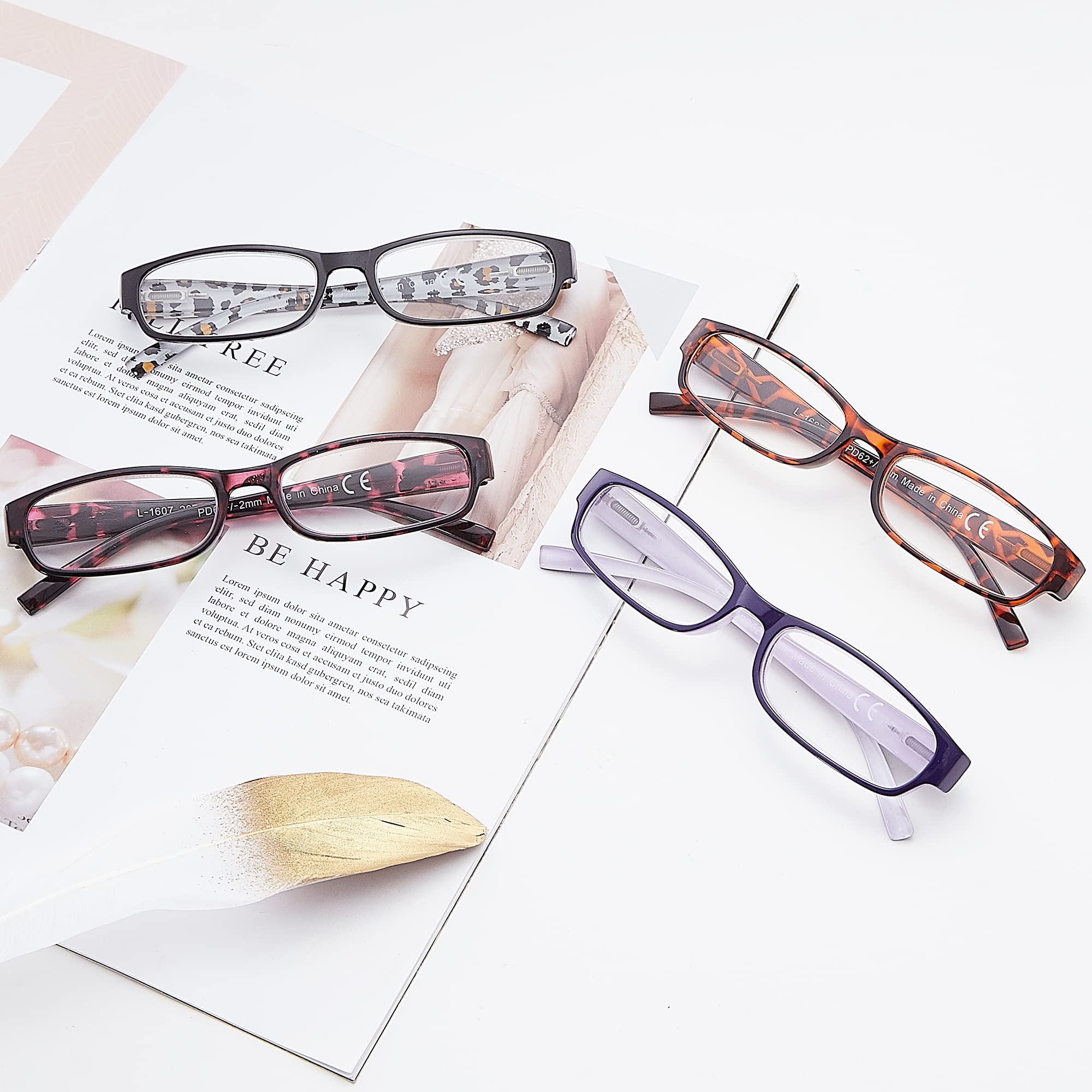 EYEGUARD Readers 4 Pack of Thin and Elegant Womens Reading Glasses with Beautiful Patterns for Ladies 1.75