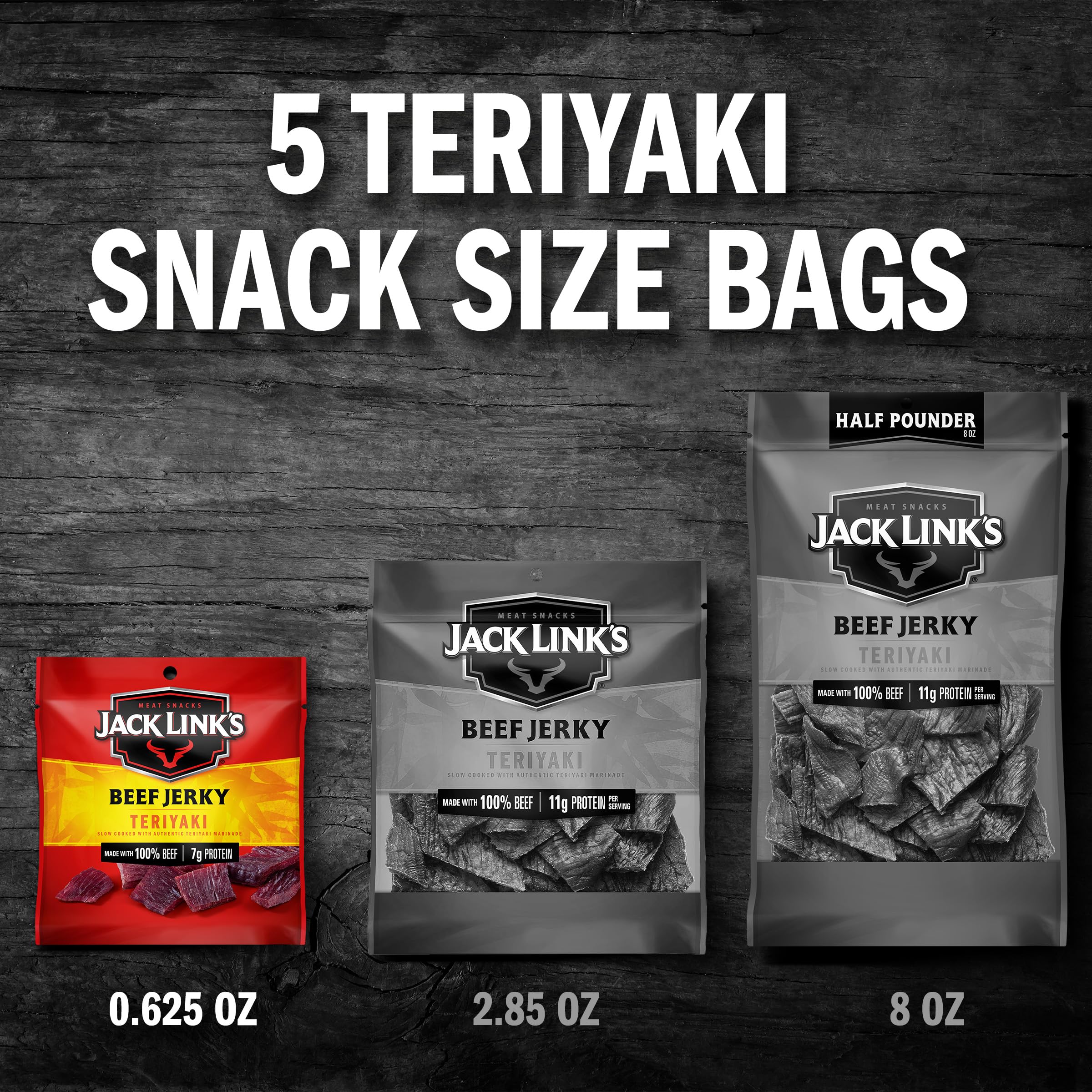 Jack Link's Beef Jerky, Teriyaki, Multipack Bags Flavorful Meat Snacks for Lunches, Ready to Eat Protein Snacks, Individual Packs - 7g of Protein, Made with 100% Beef 0.625 oz (Pack of 5)