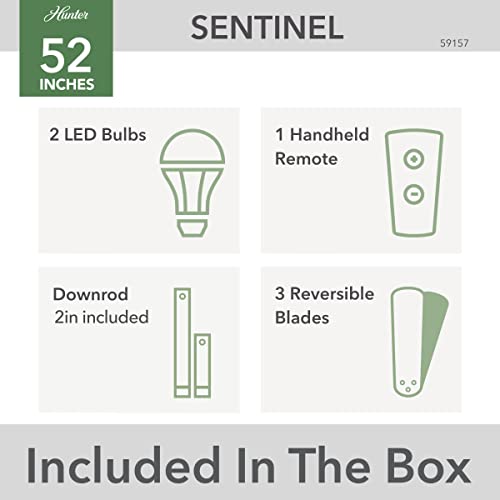 Hunter Fan Company, 59157, 52 inch Sentinel Brushed Nickel Ceiling Fan with LED Light Kit and Handheld Remote