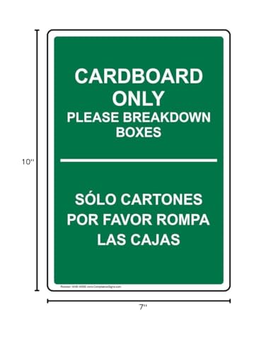 ComplianceSigns.com Cardboard Only Please Breakdown Boxes English + Spanish Sign, 10x7 in. Plastic for Recycling/Trash/Conserve