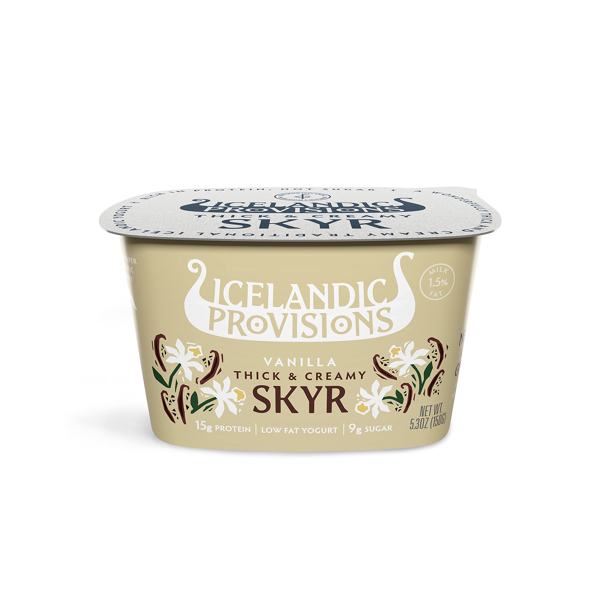 Icelandic Provisions 5.3oz Traditional Skyr Yogurt, Vanilla, Icelandic Cultured Dairy Product With 15g Protein/Serving | Thick & Creamy Texture | More Protein & Less Sugar Than Yogurt