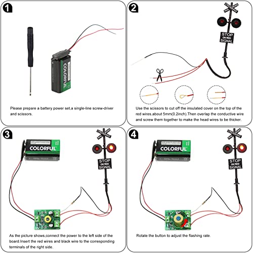 Evemodel JTD877RP 1 Set HO Scale Railroad Train / Track Crossing Sign 2 Heads LED Made + Circuit Board Flasher-Flashing Red Train Stop Signal Lights Decoration and Party