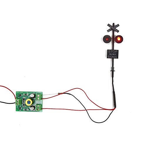 Evemodel JTD877RP 1 Set HO Scale Railroad Train / Track Crossing Sign 2 Heads LED Made + Circuit Board Flasher-Flashing Red Train Stop Signal Lights Decoration and Party