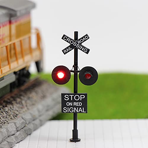 Evemodel JTD877RP 1 Set HO Scale Railroad Train / Track Crossing Sign 2 Heads LED Made + Circuit Board Flasher-Flashing Red Train Stop Signal Lights Decoration and Party