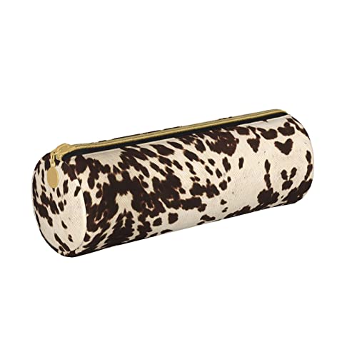 ASEELO Brown Cowhide Pencil Case Pencil Pouch Black Pencil Bag PU Leather Pen Case Big Capacity Pencil Case,for Pens, Markers, Makeups, Change, Coins