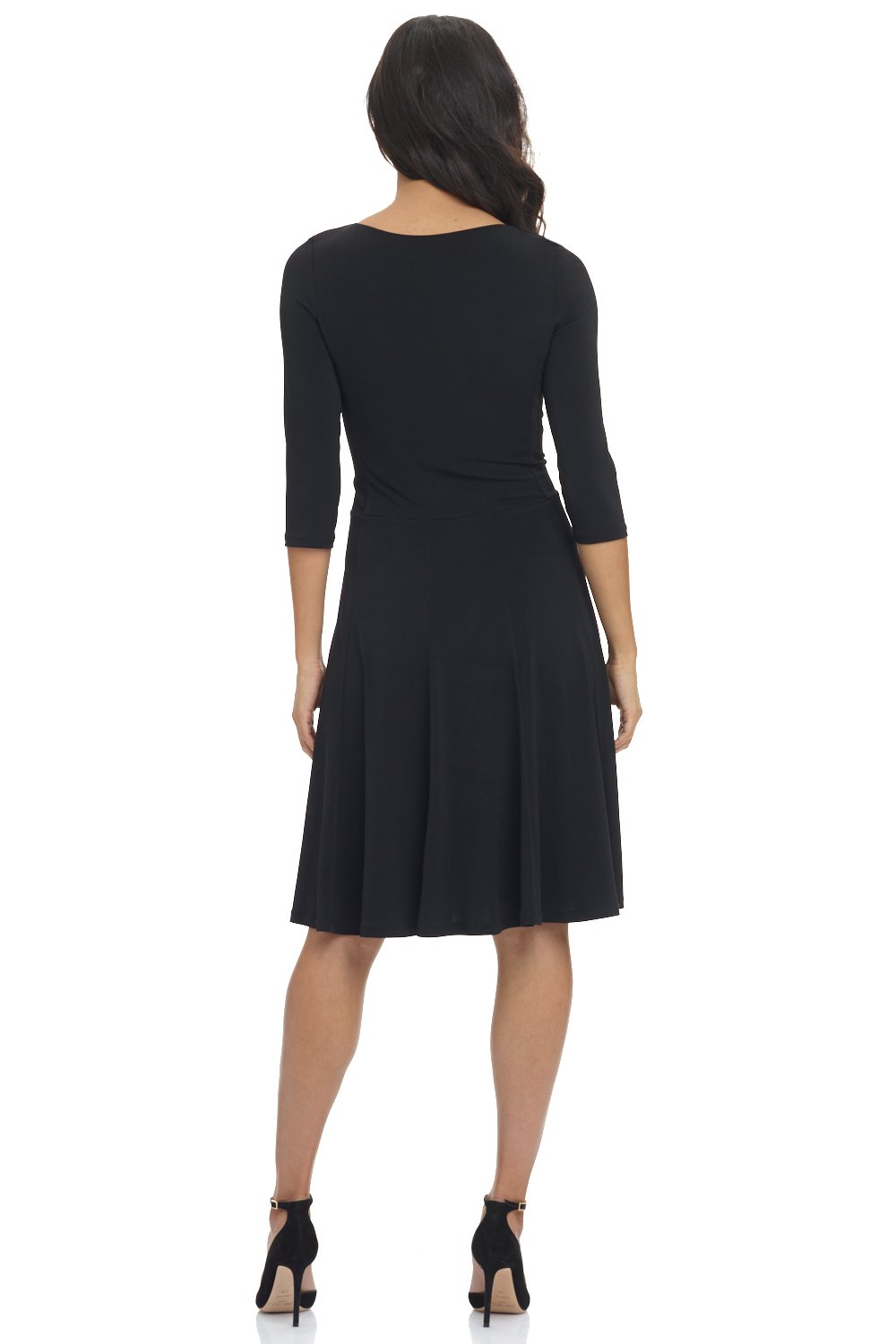 Rekucci Women's Flippy Fit N' Flare Dress with 3/4 Sleeves (12, Black)