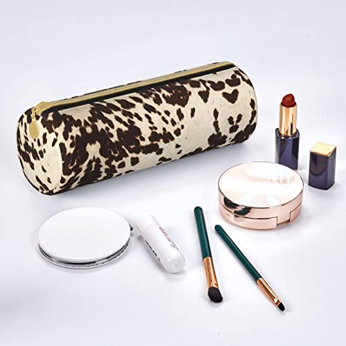 ASEELO Brown Cowhide Pencil Case Pencil Pouch Black Pencil Bag PU Leather Pen Case Big Capacity Pencil Case,for Pens, Markers, Makeups, Change, Coins