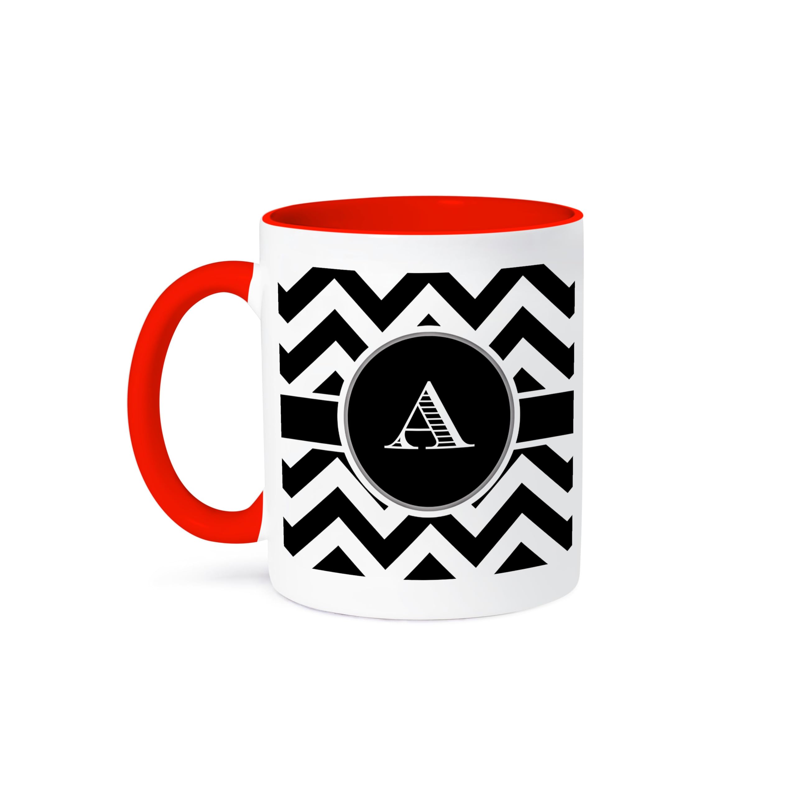 3dRose Chevron Monogram Initial A Ceramic Mug, 1 Count (Pack of 1), Black/White/Red