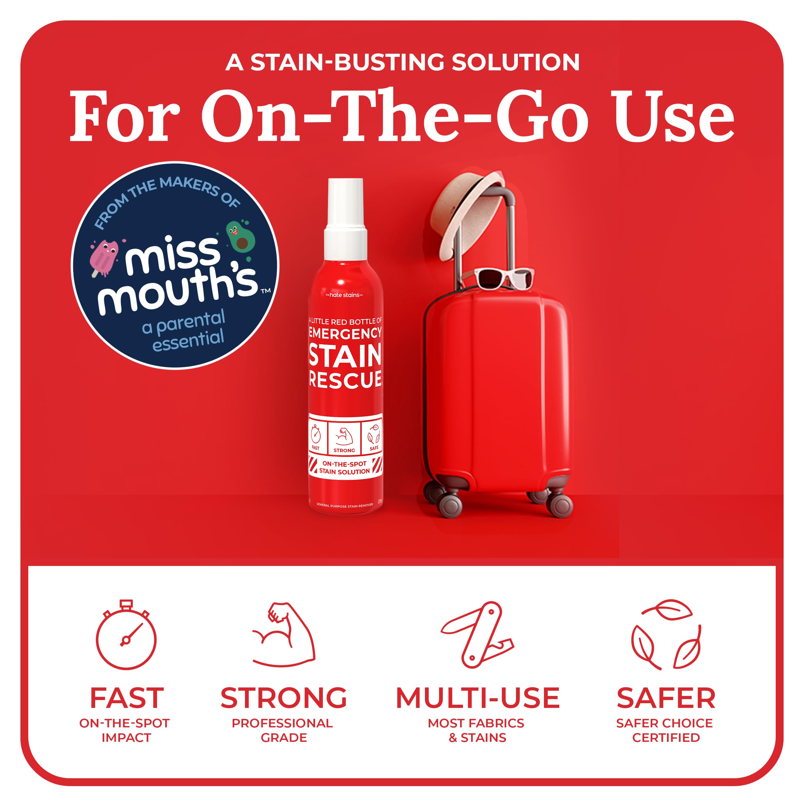 Emergency Stain Rescue Remover Spray – 4oz Laundry Stain Remover for Clothes, Upholstery Fabric, Carpet - Works on Most Blood, Grass, Coffee, Mud, Grease & Oil Stain Remover