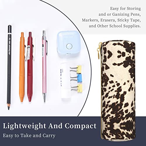 ASEELO Brown Cowhide Pencil Case Pencil Pouch Black Pencil Bag PU Leather Pen Case Big Capacity Pencil Case,for Pens, Markers, Makeups, Change, Coins