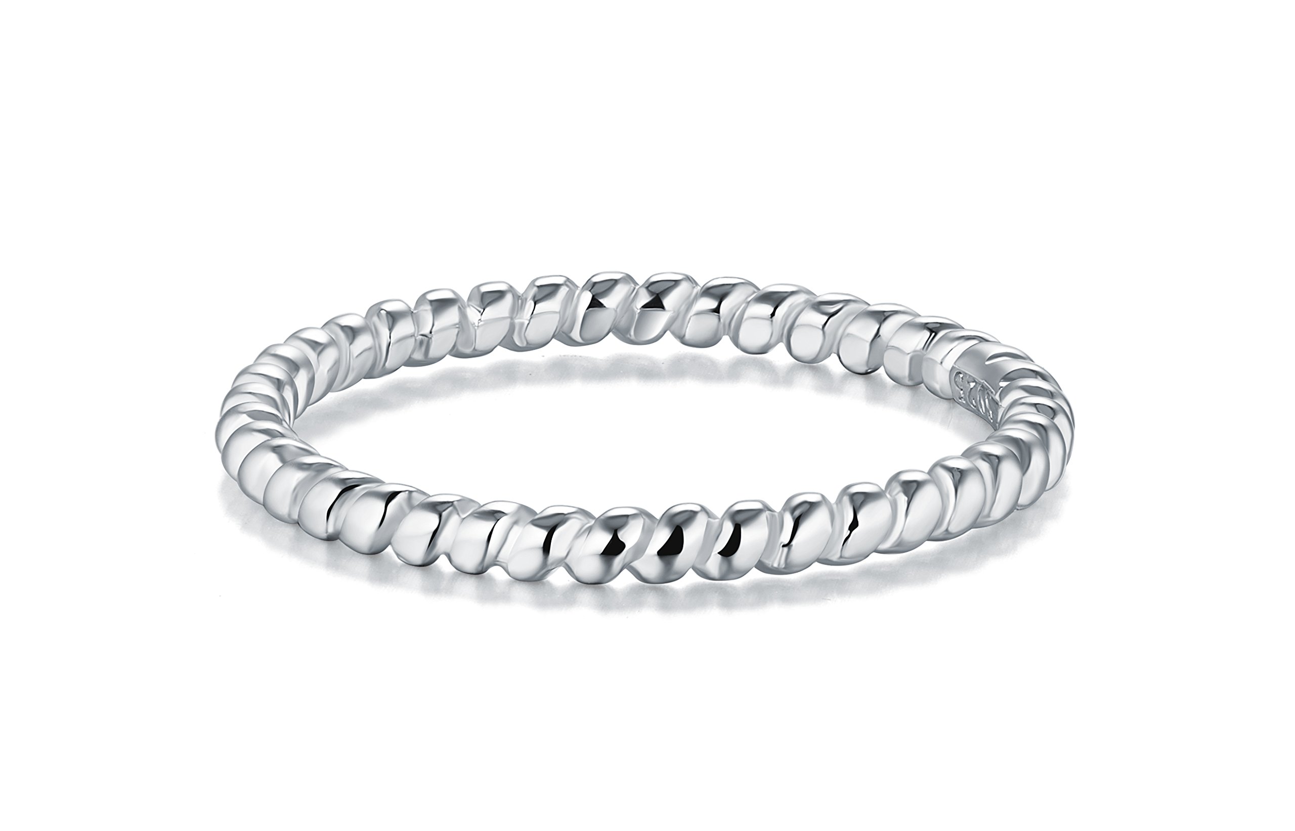 925 Sterling Silver Ring, BORUO Twisted Eternity Band Stackable Rings 2mm Size 10