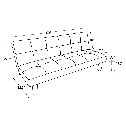 DHP Nola 69 Inch Futon Sofa Bed, Modern Armless Upholstered Couch Sleeper with Tufted Back and Seat for Small Spaces, Faux Leather, White