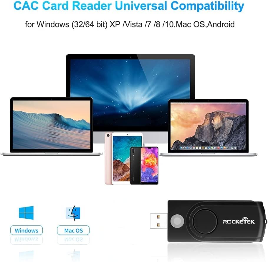 USB Smart Card Reader, Rocketek DOD Military USB Cac Memory Card Reader Compatible with Windows, Linux/Unix, MacOS X - Build In SDHC/SDXC/SD Card Reader and Micro SD Card Reader