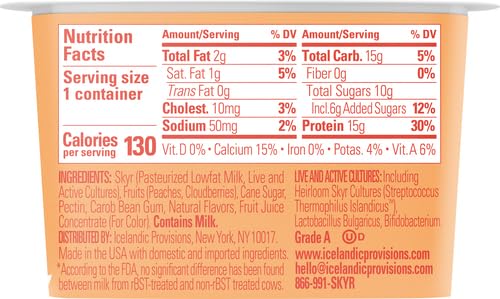 Icelandic Provisions, Peach and Cloudberry Thick and Creamy SKYR, 5.3 Ounce