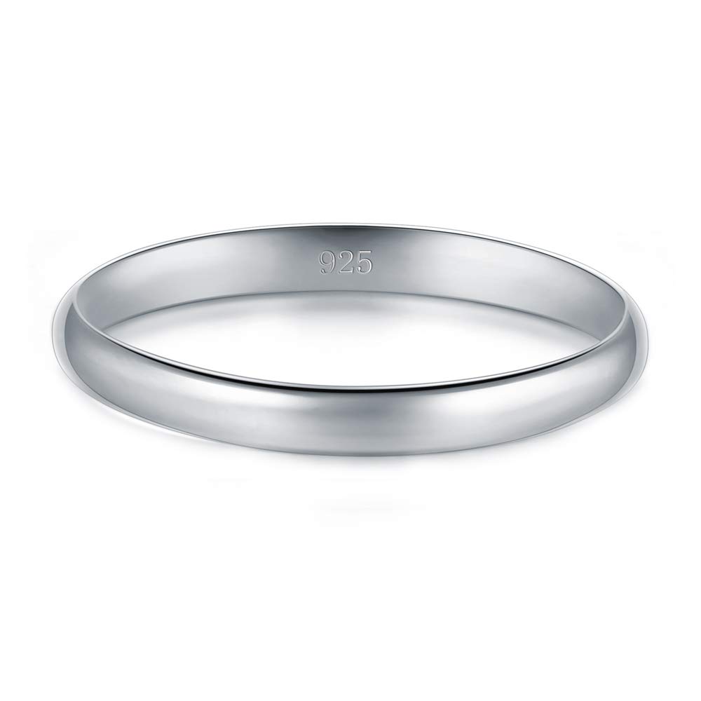 BORUO 925 Sterling Silver Ring High Polish Plain Dome Tarnish Resistant Comfort Fit Wedding Band 2mm Ring Size 11