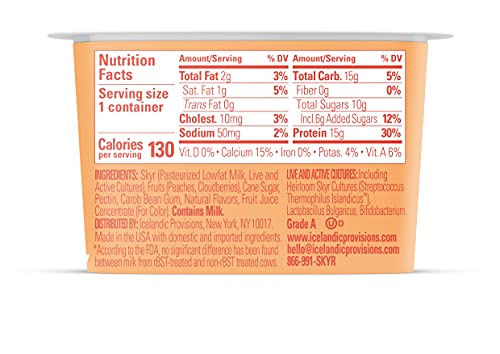Icelandic Provisions, Peach and Cloudberry Thick and Creamy SKYR, 5.3 Ounce