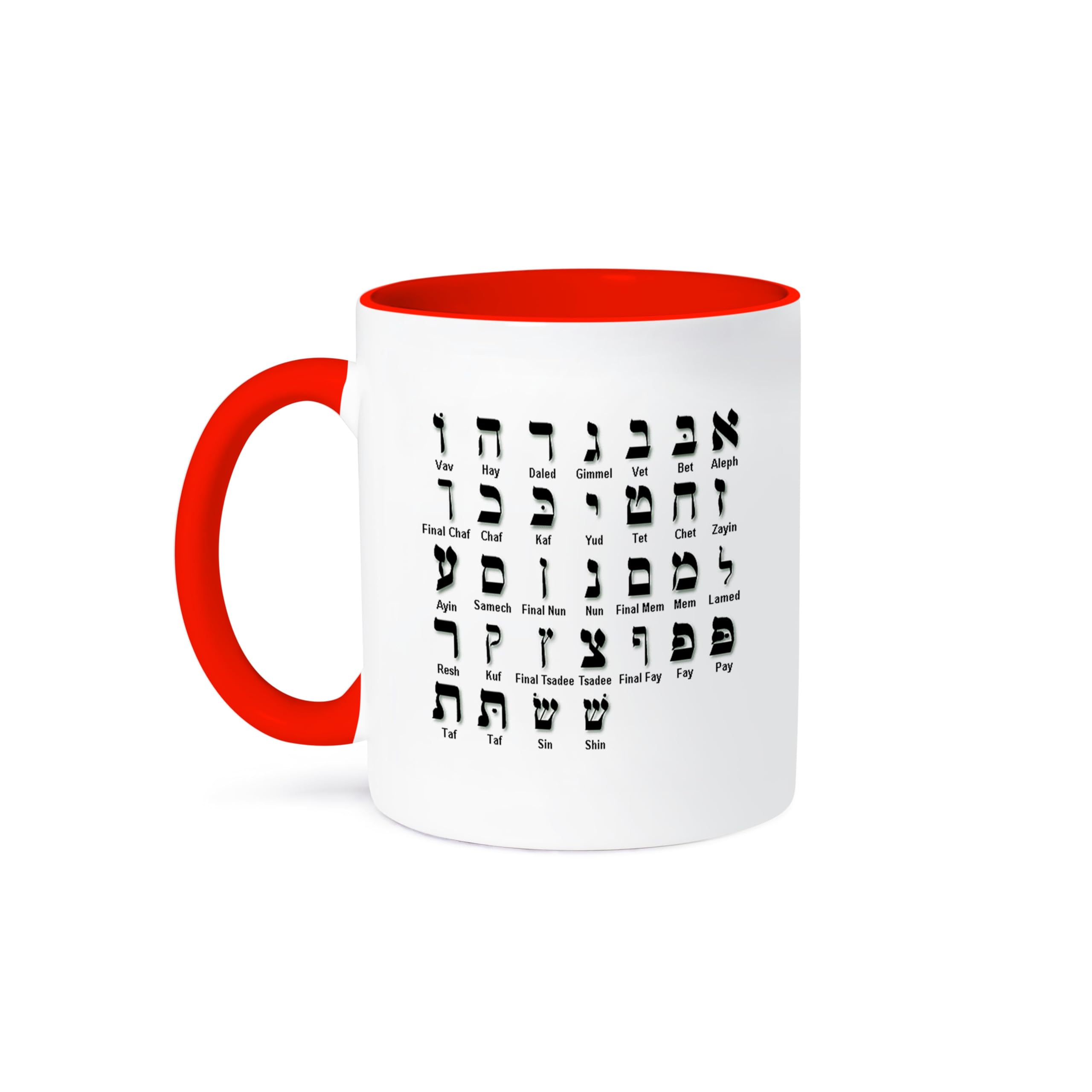 3dRose mug_203899_5 "Print Of The Hebrew Alphabet" Ceramic Mug, Red, 11 oz