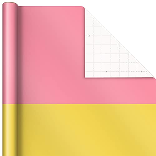 Hallmark Bright Pastel Wrapping Paper with Cutlines on Reverse (3 Rolls: 75 sq. ft. ttl) Dual Tone: Green, Violet, Pink, Yellow, Blue, Orange for Birthdays, Baby Showers, Easter