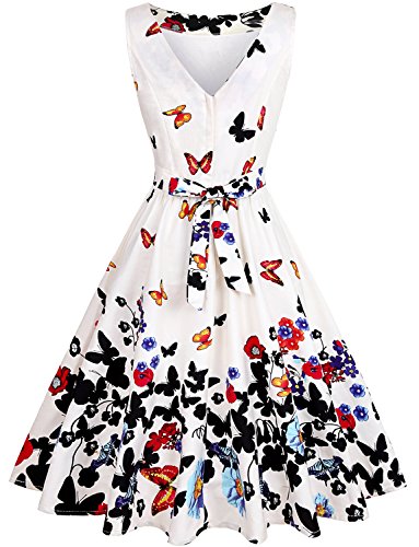 OWIN Women's Floral 1950s Vintage Swing Cocktail Party Dress Sleeveless