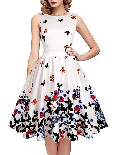 OWIN Women's Floral 1950s Vintage Swing Cocktail Party Dress Sleeveless