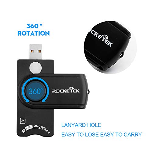 USB Smart Card Reader, Rocketek DOD Military USB Cac Memory Card Reader Compatible with Windows, Linux/Unix, MacOS X - Build In SDHC/SDXC/SD Card Reader and Micro SD Card Reader