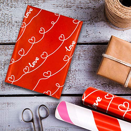 FANCY LAND Valentines Wrapping Paper with Cut Lines for Valentine’s Day Wedding Holiday 3 Pack