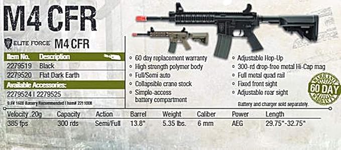 Elite Force M4 AEG Automatic 6mm BB Rifle Airsoft Gun, CFR, Black
