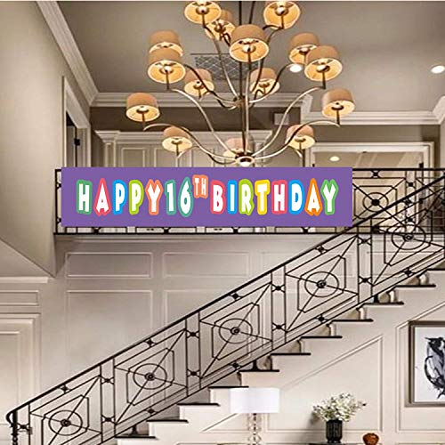 Purple Happy 16th Birthday Banner, 16th Birthday Party Sign, 16 Bday Party Supplies Decorations