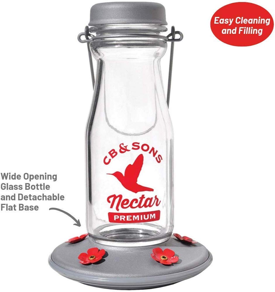 More Birds Jersey Hummingbird Feeder, Glass Milk Bottle Hummingbird Feeder for Outdoors, 5 Feeding Stations, 18 Ounces